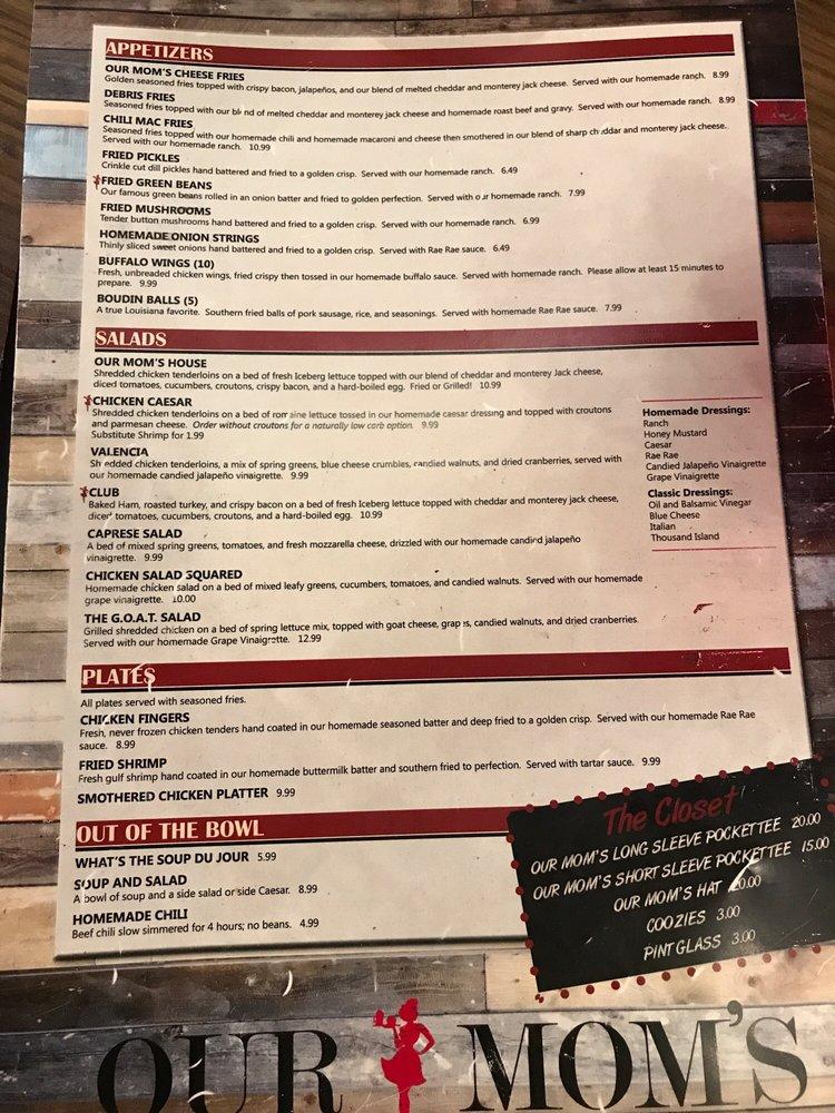 Menu at Our Mom's Restaurant and Bar, Hammond