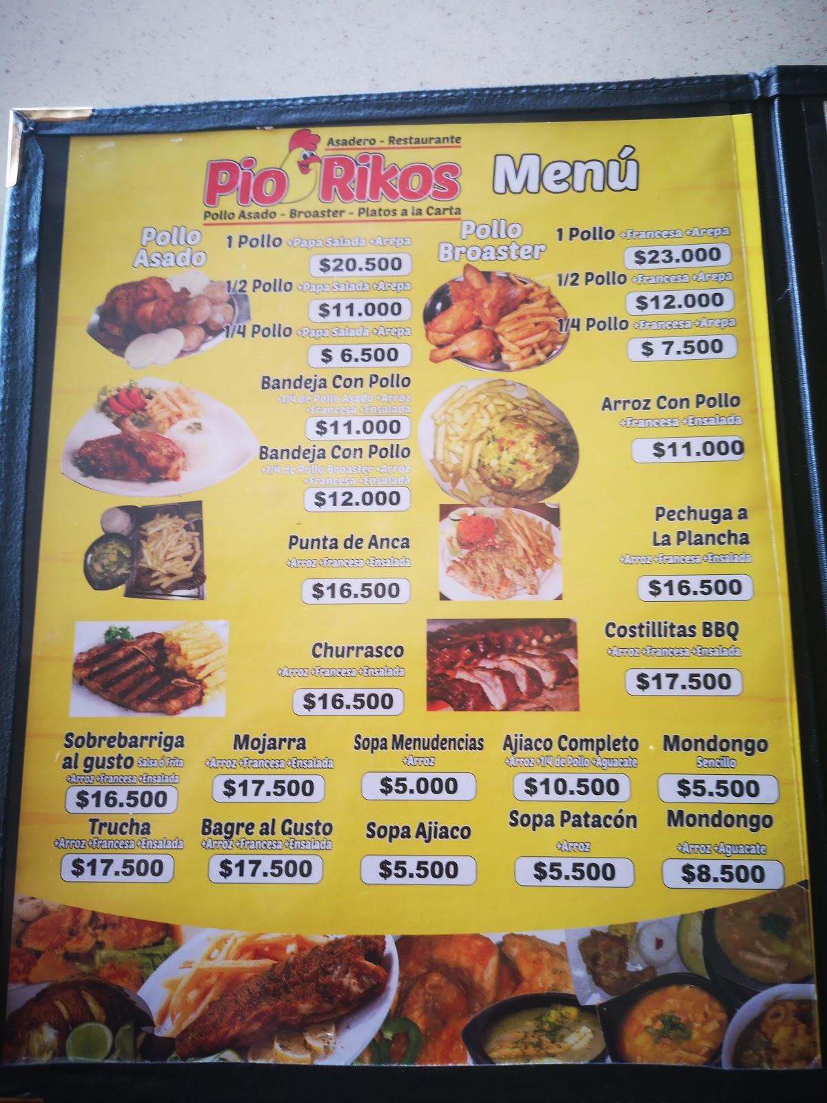 Menu at Pio Rikos restaurant, Bogotá, #127a-94 a 127a-