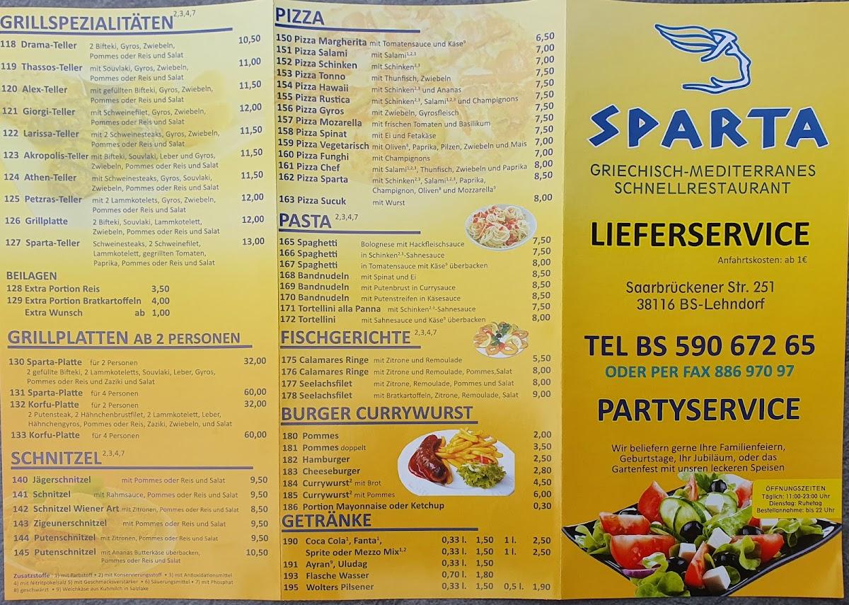 Menu at Sparta restaurant, Brunswick