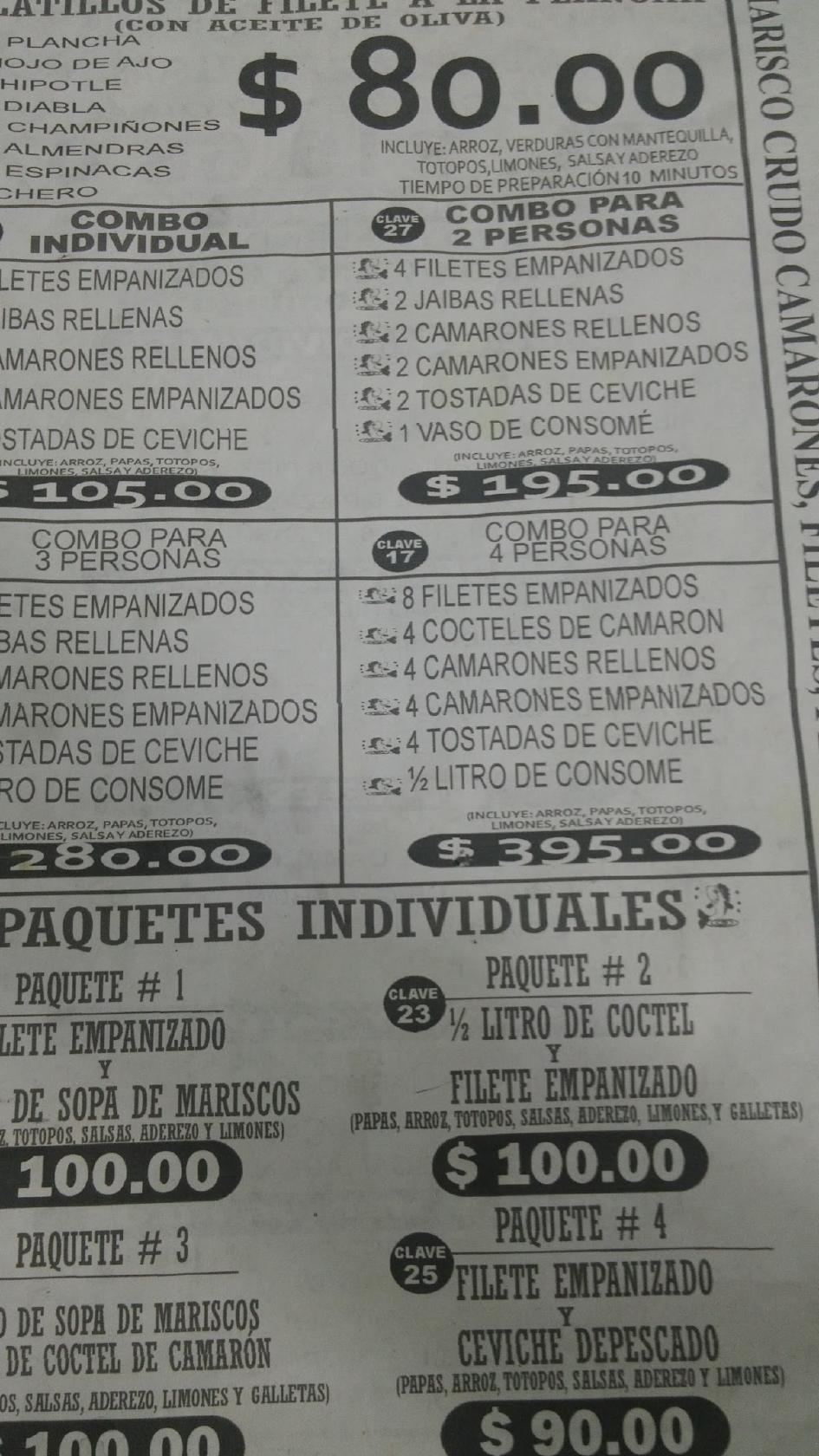 Menu at Victoria Fried Fish restaurant, Ciudad Victoria