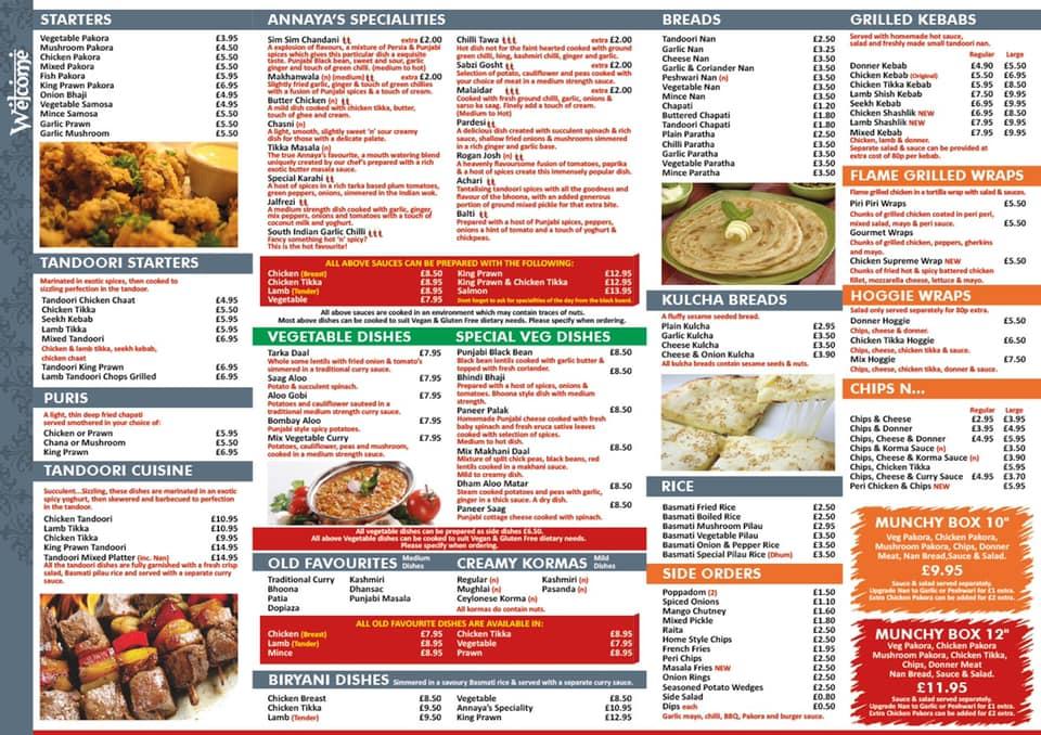Menu at Annaya's Indian - Helensburgh restaurant, Helensburgh