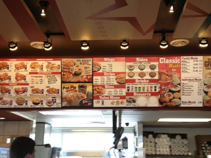 Menu at KFC fast food, Washington, Peoria St