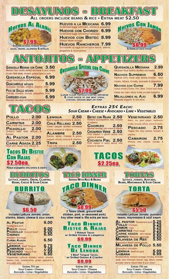 Menu at Mi Pueblo Two Restaurant, Chicago, W Touhy Ave