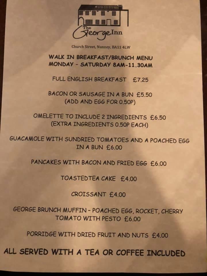 Menu at The George pub & bar, Nunney
