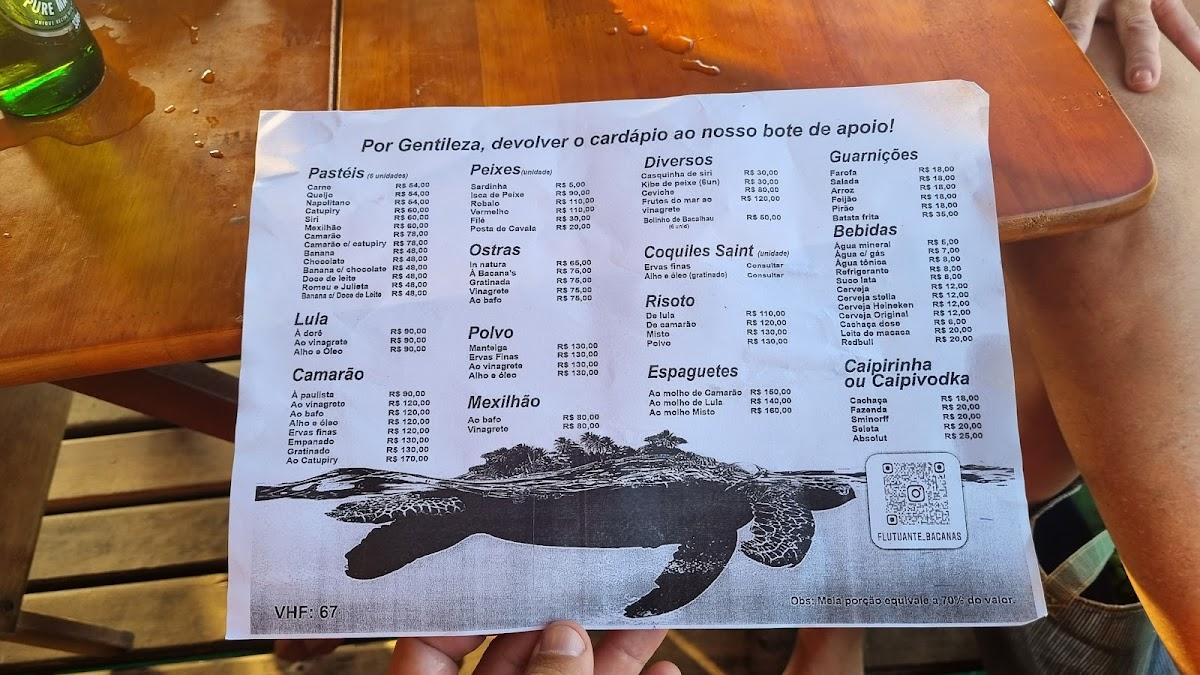 Menu em Bacanas Bar flutuante, Angra dos Reis, Praia do sítio forte ...