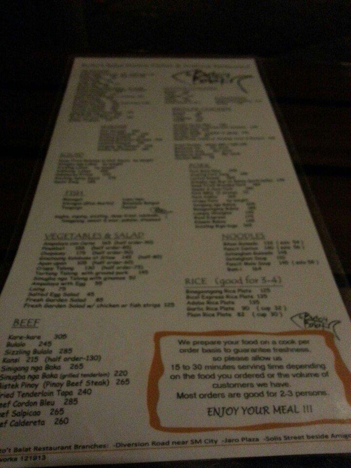 Menu at Buto't Balat Restaurant, Iloilo City, PHG5+28Q