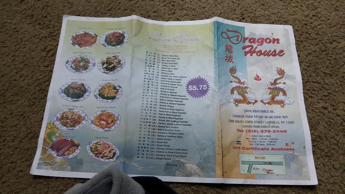 Menu at Dragon House restaurant, Lowville