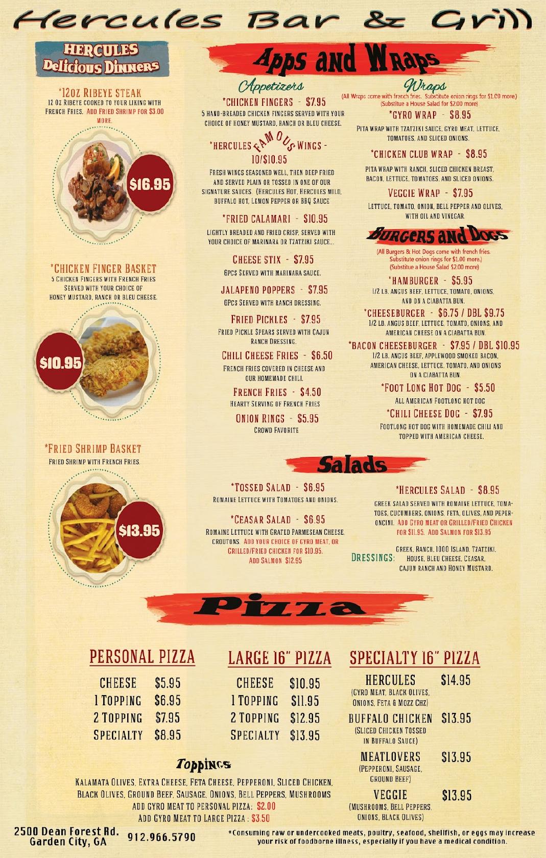 Menu at Hercules Bar & Grill, Savannah, Dean Forest Rd
