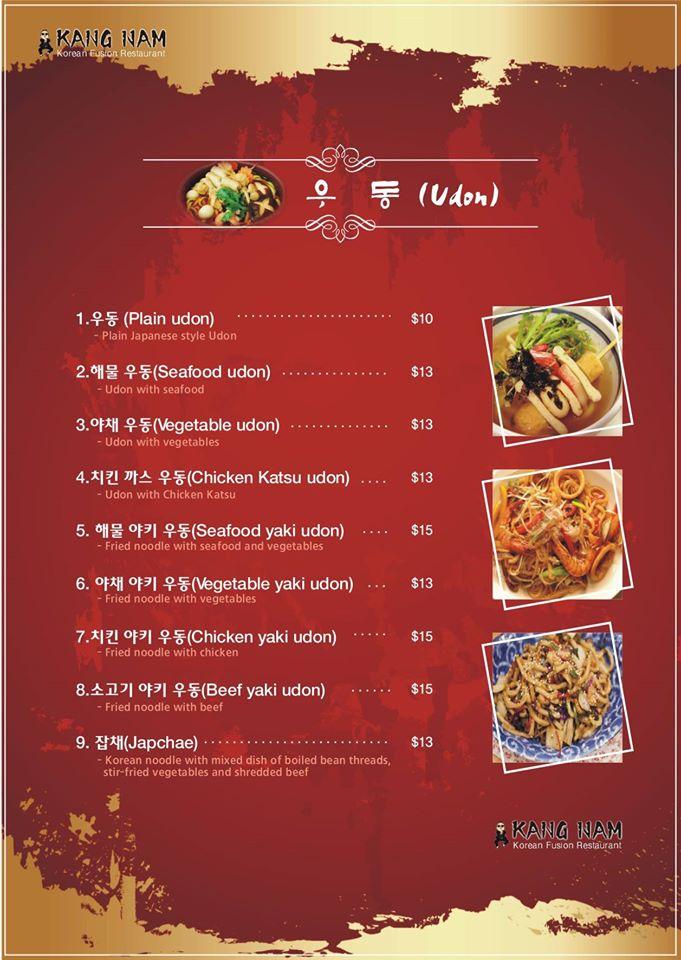 Menu at Kang Nam Korean BBQ, Cooks Hill