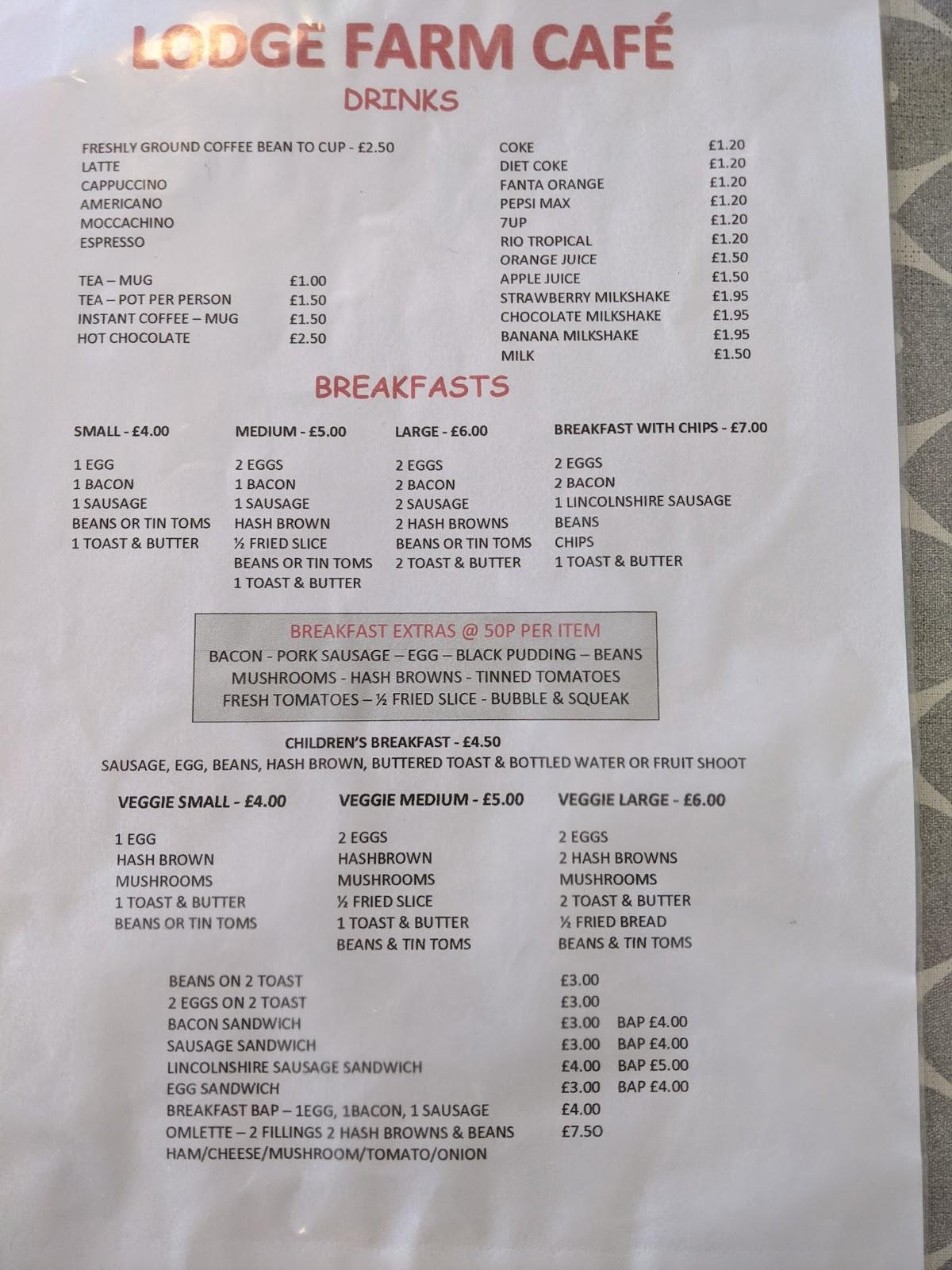 Menu at Lodge Farm Cafe, Holbeach, 138 Washway Rd