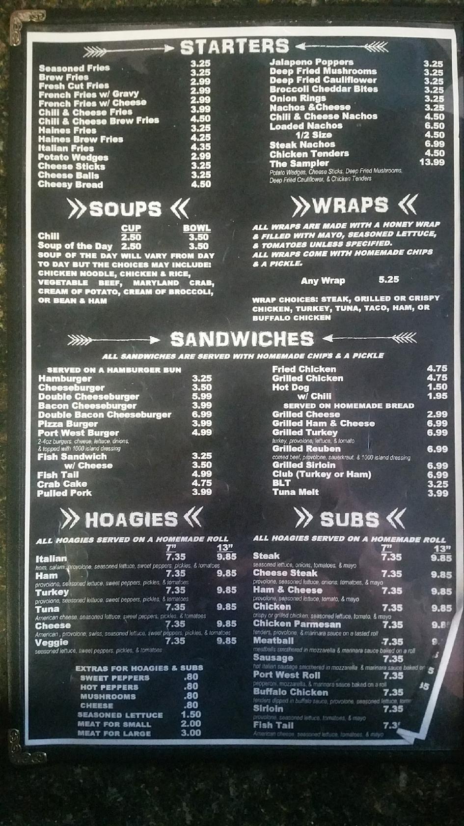 Menu at Port West Restaurant, Westernport