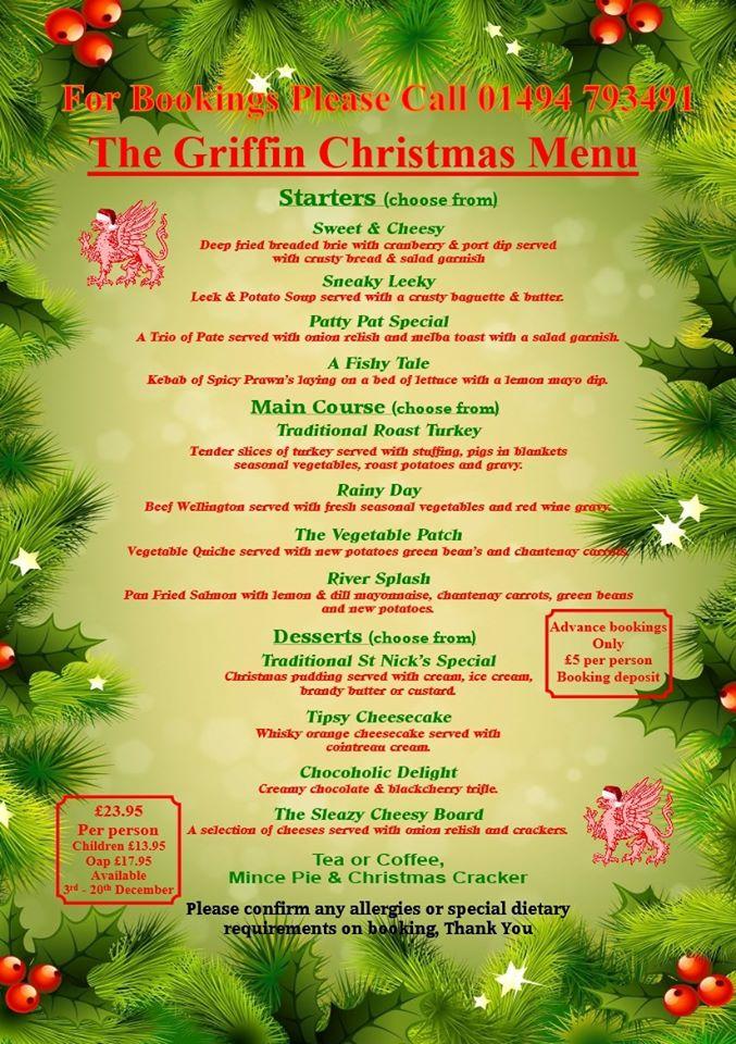 Menu at The Griffin pub & bar, Chesham