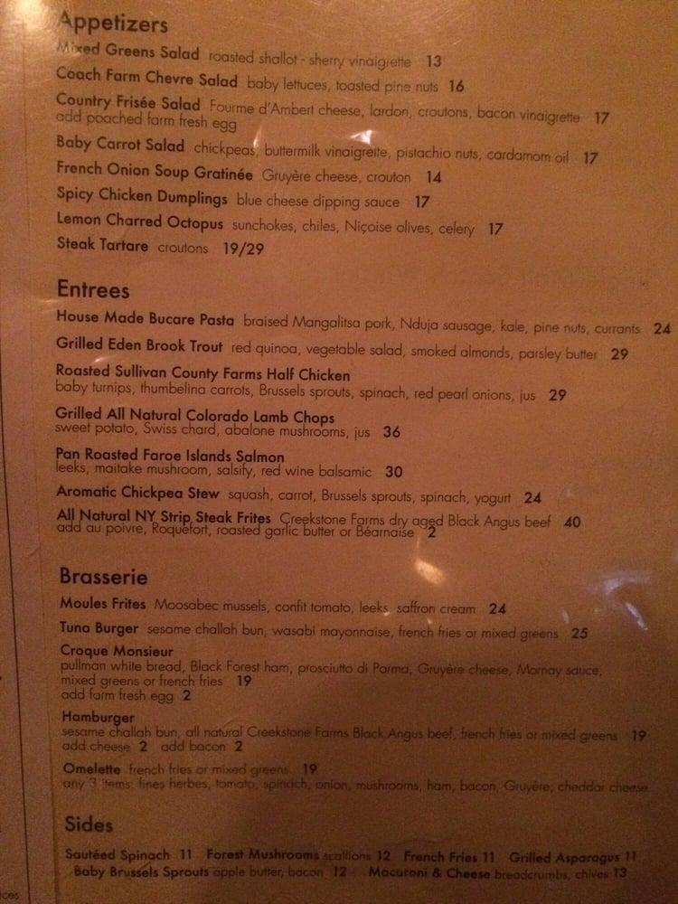 Menu at The Odeon restaurant, New York City