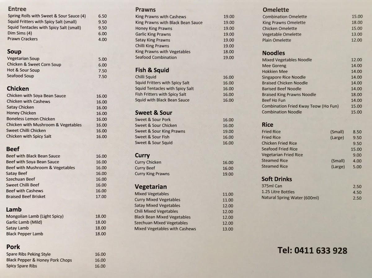 Menu at Wok n Fry Chinese Take away restaurant, Tuart Hill