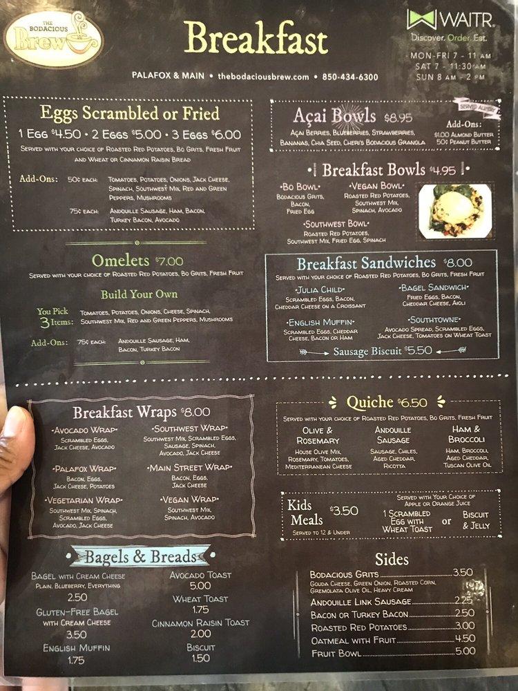 Menu at Bodacious Shops cafe, Pensacola, 407 S Palafox St C