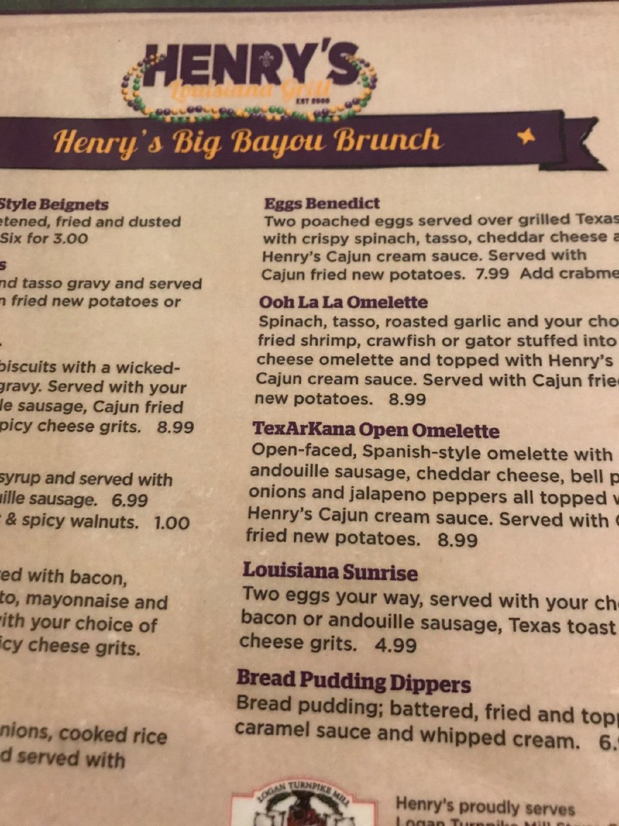 Menu at Henry's Louisiana Grill restaurant, Acworth