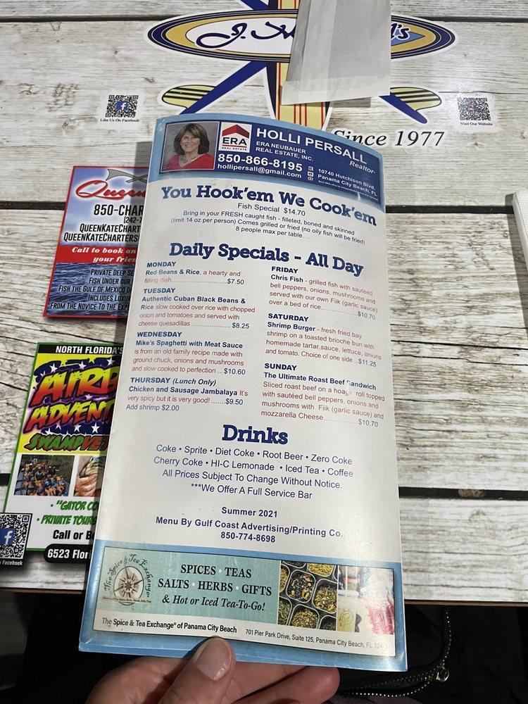 Menu at J. Michael's Restaurant, Panama City Beach