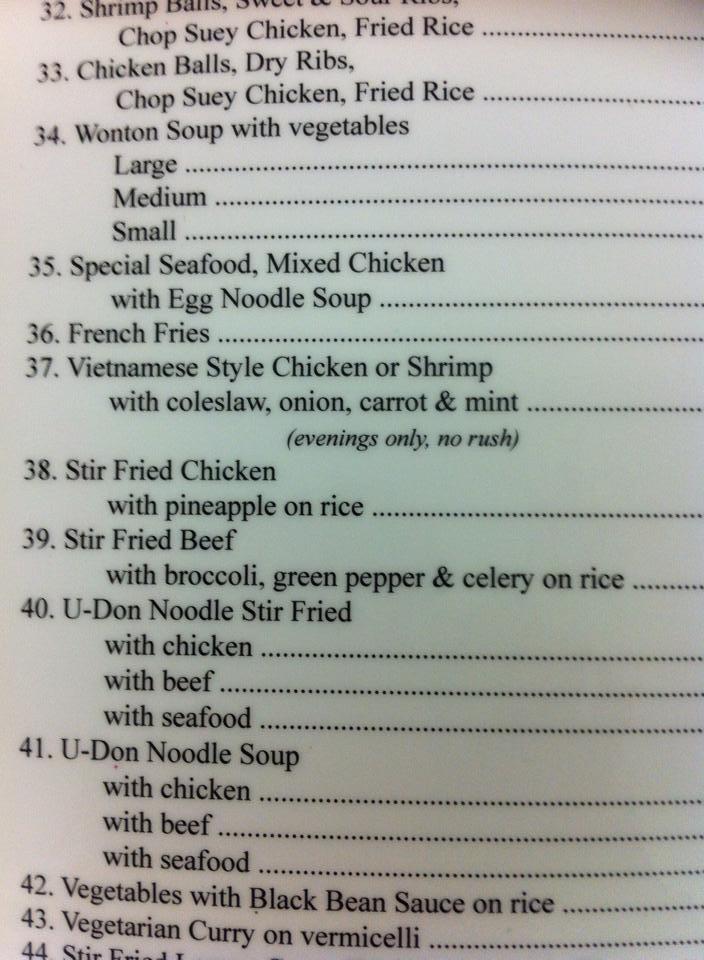 Menu at Saigon River Restaurant - Vietname and Chinese Food, Prince Albert
