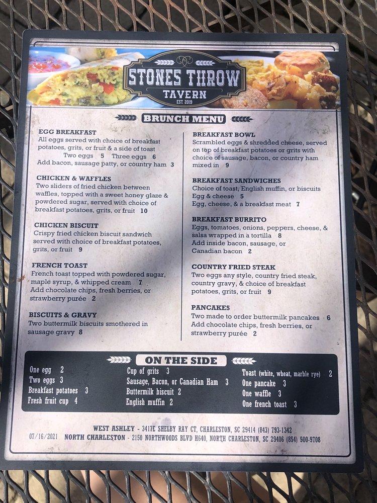 Menu at Stones Throw Tavern pub & bar, Charleston