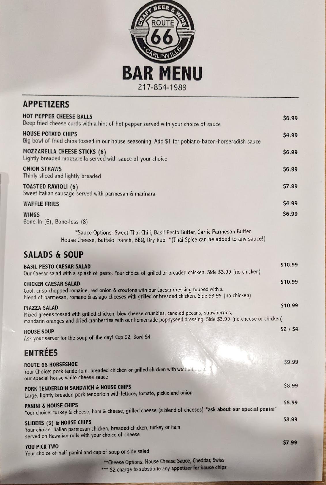 Menu at Sun Thai restaurant, Carlinville