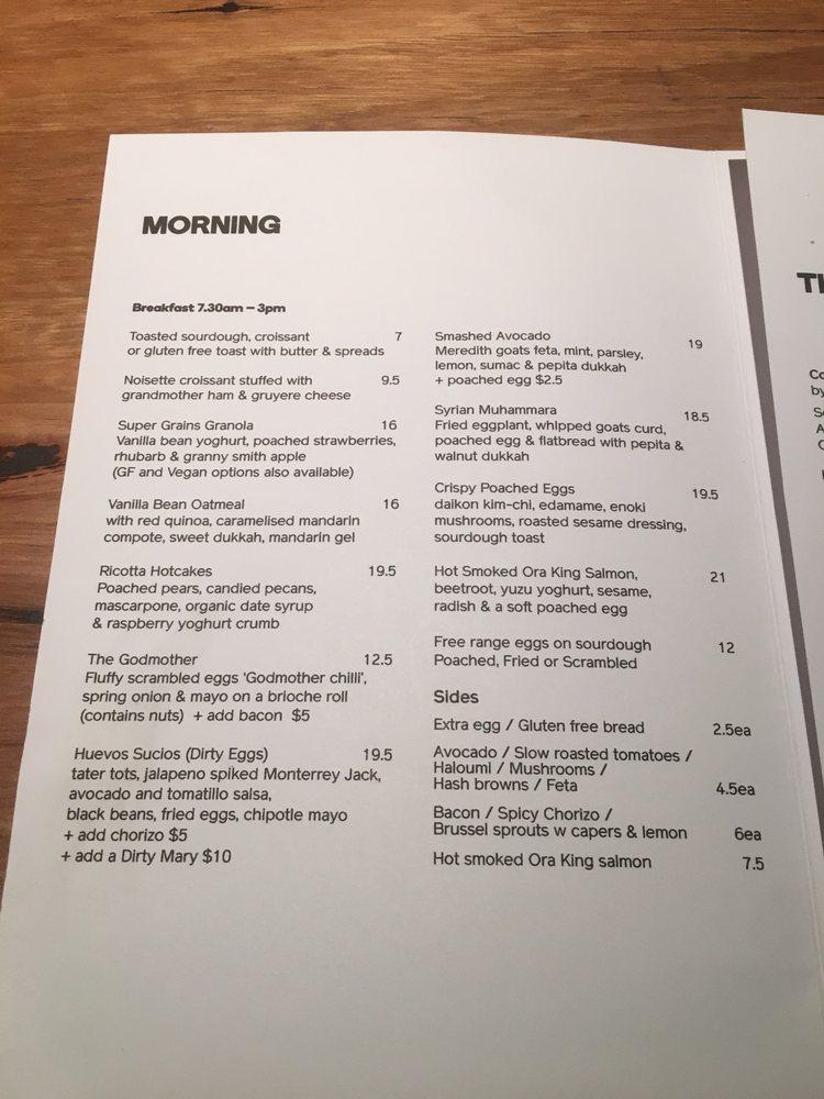 Menu at Archie's All Day restaurant, Fitzroy