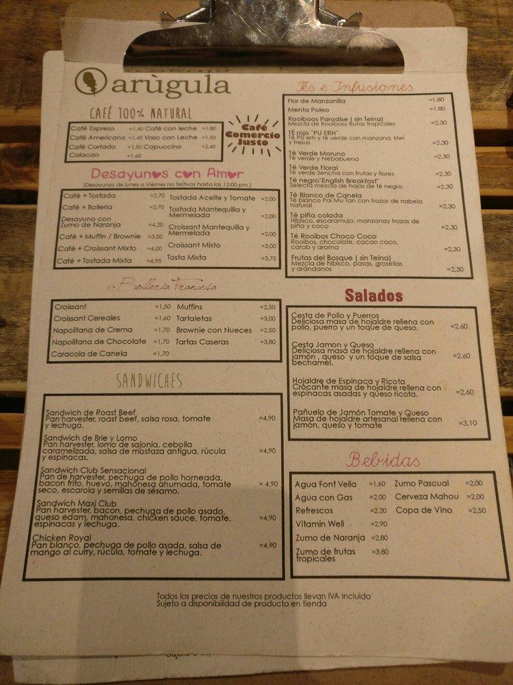 Menu at Arugula pub & bar, Madrid