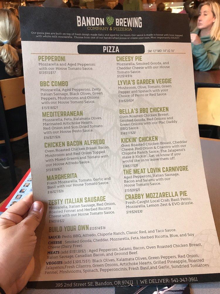 Menu at Bandon Brewing Company pizzeria, Bandon