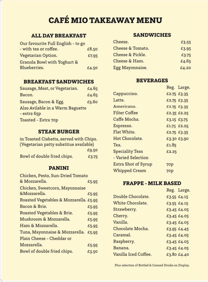 Menu at Cafe Mio, Epping