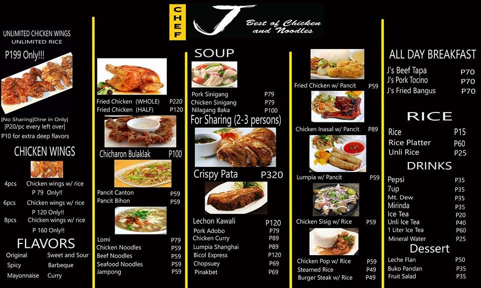 Menu at Chef J restaurant, Cebu City, 3rd Floor Elizabeth Mall