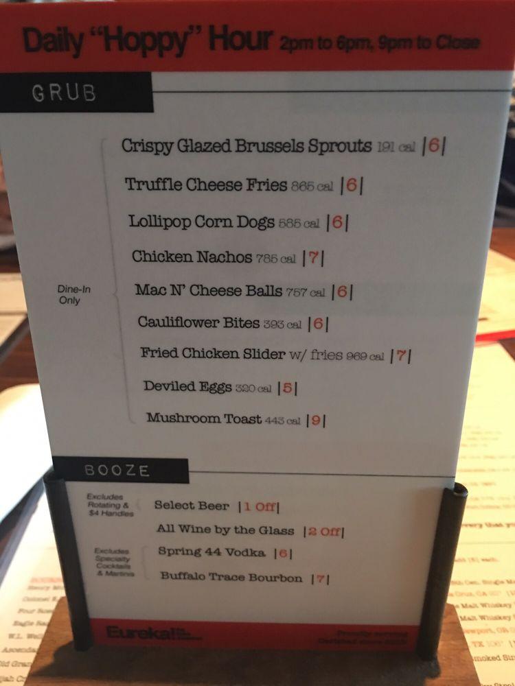 Menu at Eureka! restaurant, Carlsbad