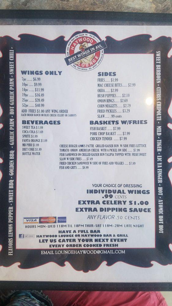 Menu at Haywood Lounge Best wings AVL. pub & bar, Asheville