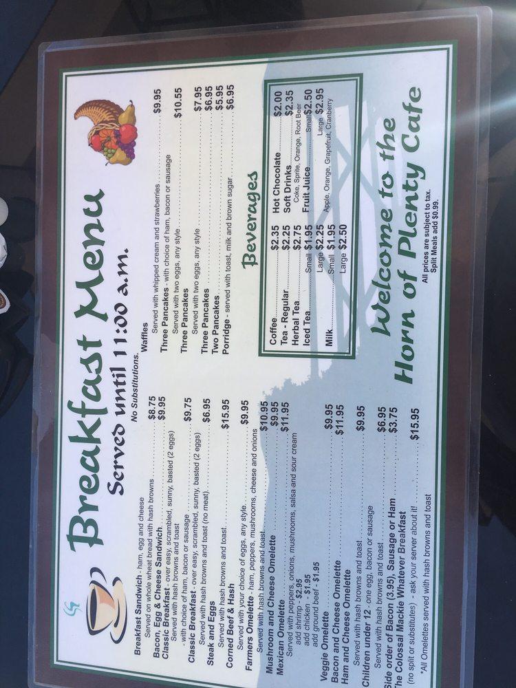 Menu at The Horn Of Plenty Café, Agassiz, Pioneer Ave