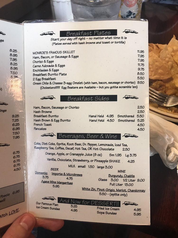 Menu at Monroe's Restaurant, Albuquerque, 4th St NW