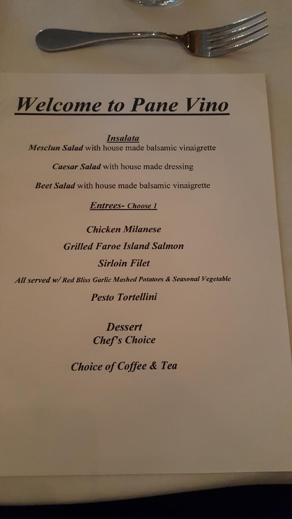 Menu at Pane Vino on the Avenue pub & bar, Rochester