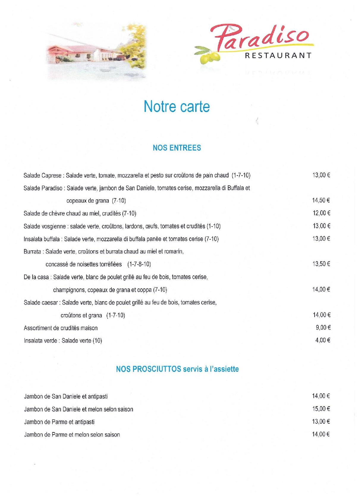 Menu at RESTAURANT PARADISO, Neufmoulins