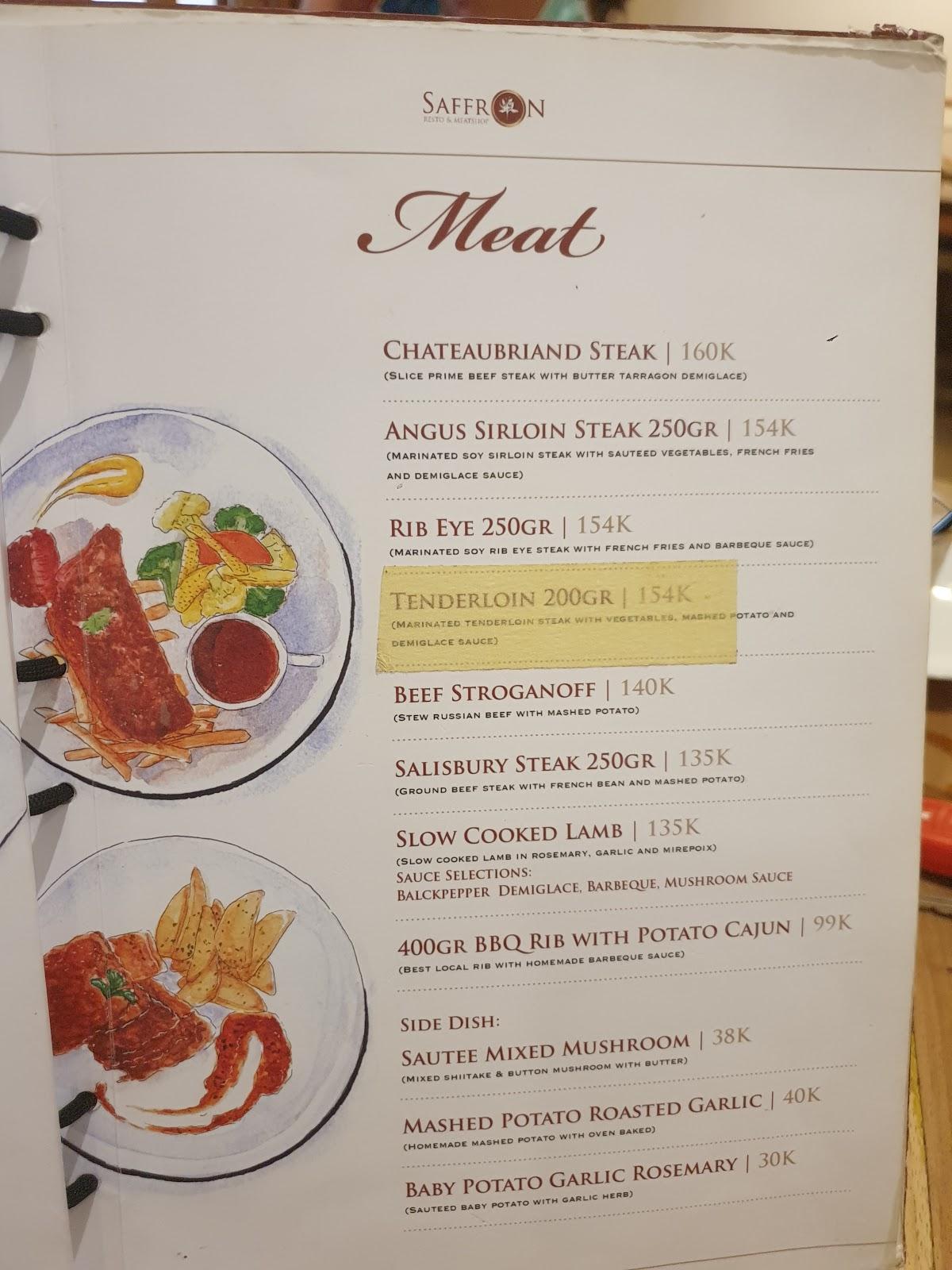 Menu at Saffron Resto & Meatshop restaurant, Surakarta