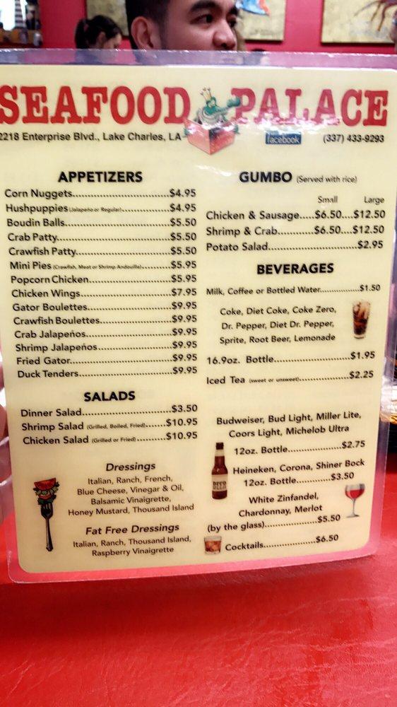Menu at Seafood Palace restaurant, Lake Charles, Enterprise Blvd