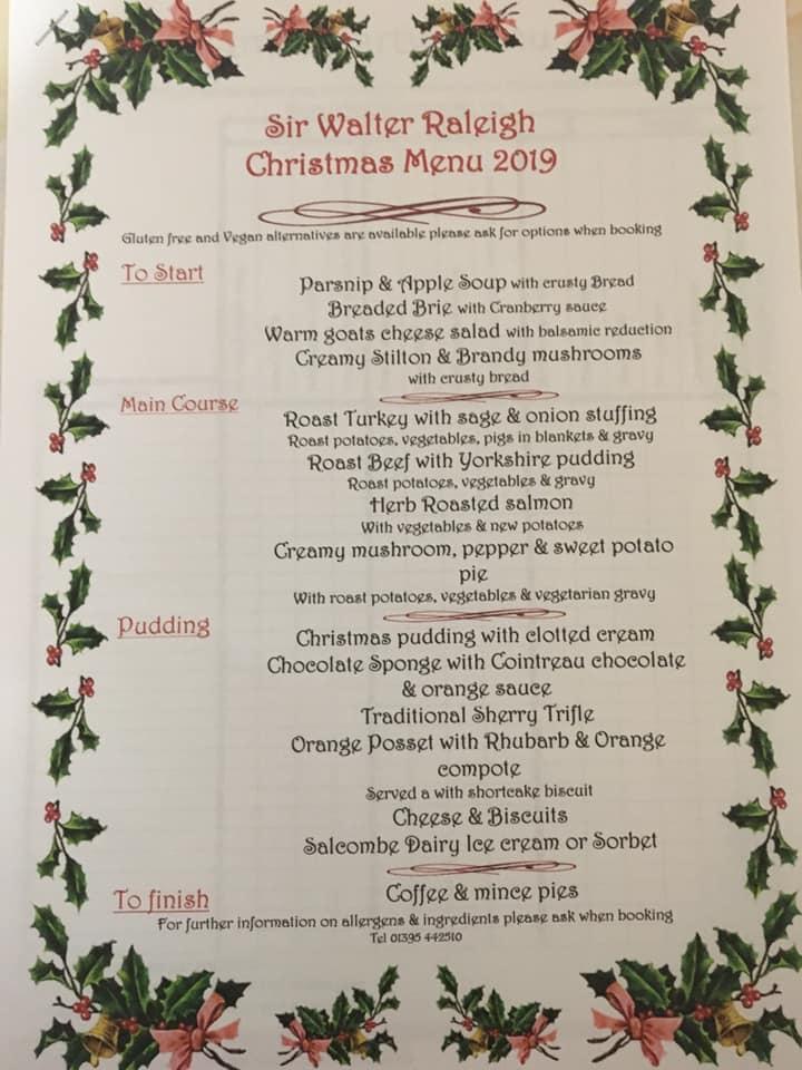 Menu at Sir Walter Raleigh pub & bar, Budleigh Salterton