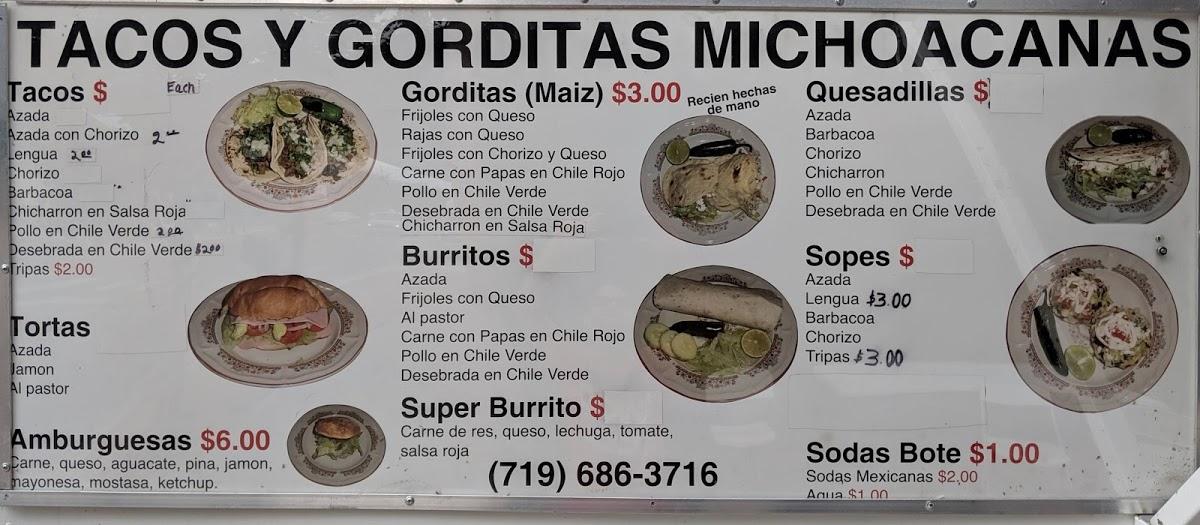Menu at Tacos y Gorditas Juanitas restaurant, Pueblo