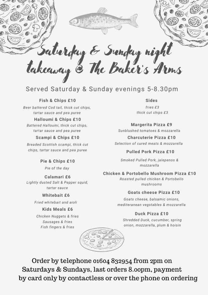 Menu at The Bakers Arms Bugbrooke pub & bar, Bugbrooke