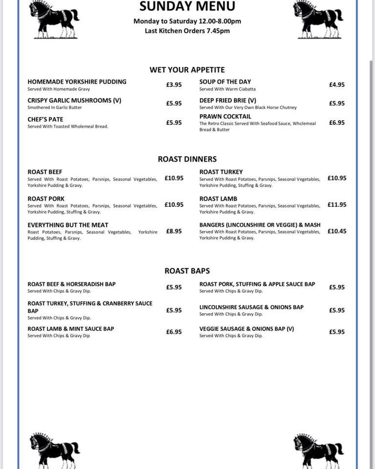 Menu at Black Horse Inn pub & bar, Gainsborough