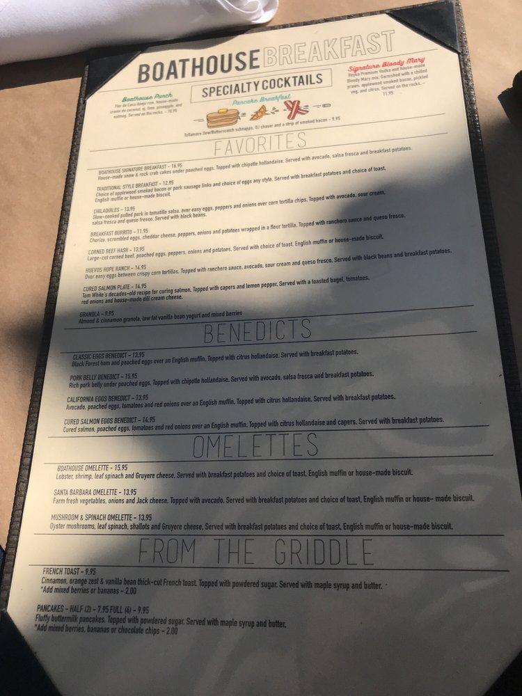 Menu at Boathouse at Hendry's Beach restaurant, Santa Barbara