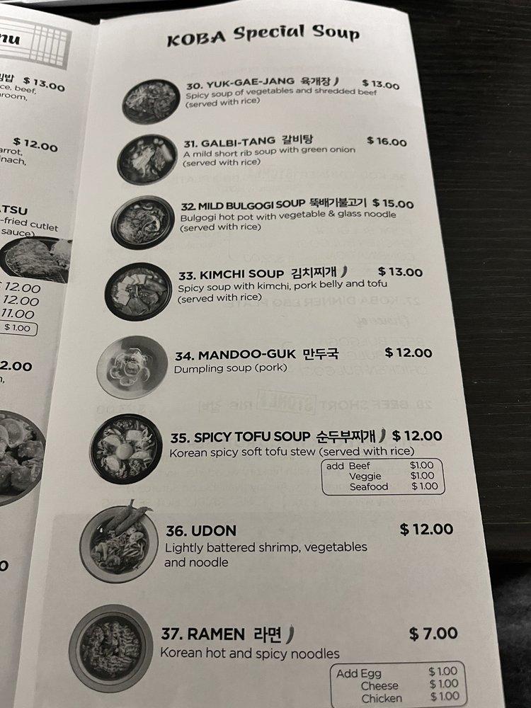 Carta de KOBA Korean Stone BBQ, St. Robert