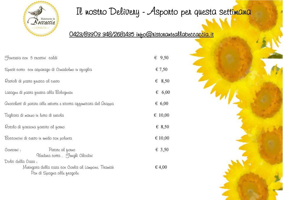 Menu da Ristorante Trattoria La Beccaccia, Cornuda