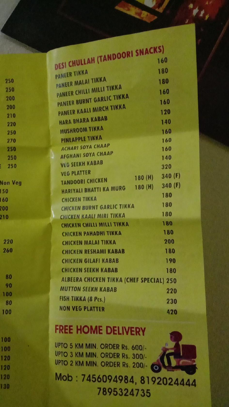 Menu at MASALA DARBAR, Dehradun