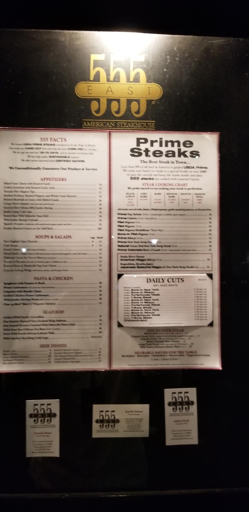 Menu at 555 East American Steakhouse, Long Beach