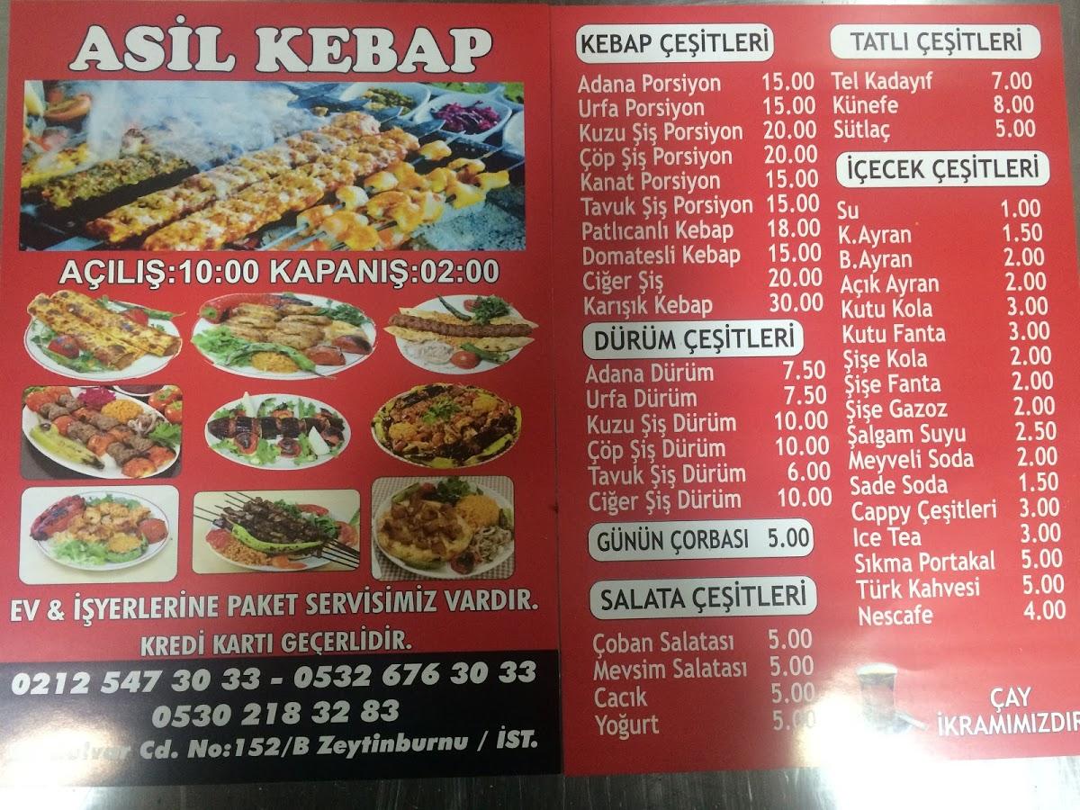 Menu at Asil Kebap, Istanbul