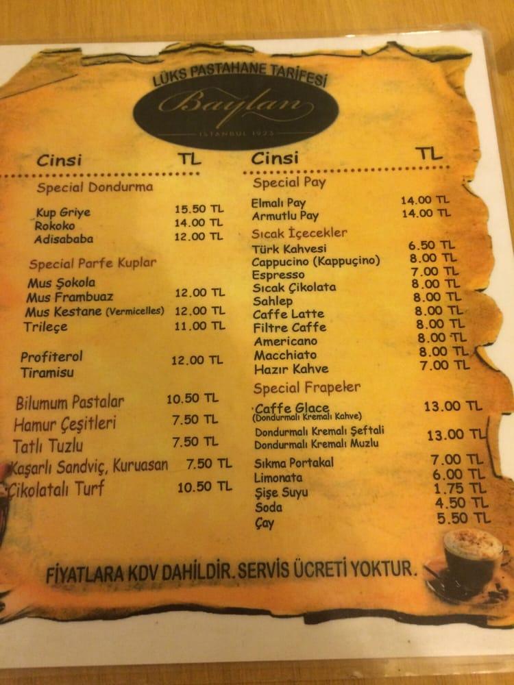 Menu at Baylan, Istanbul, Muvakkithane Caddesi No: 9/A
