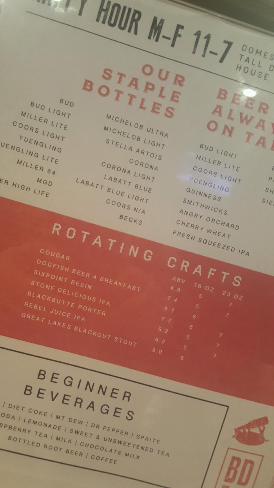 Menu at Barry Dyngles, Youngstown