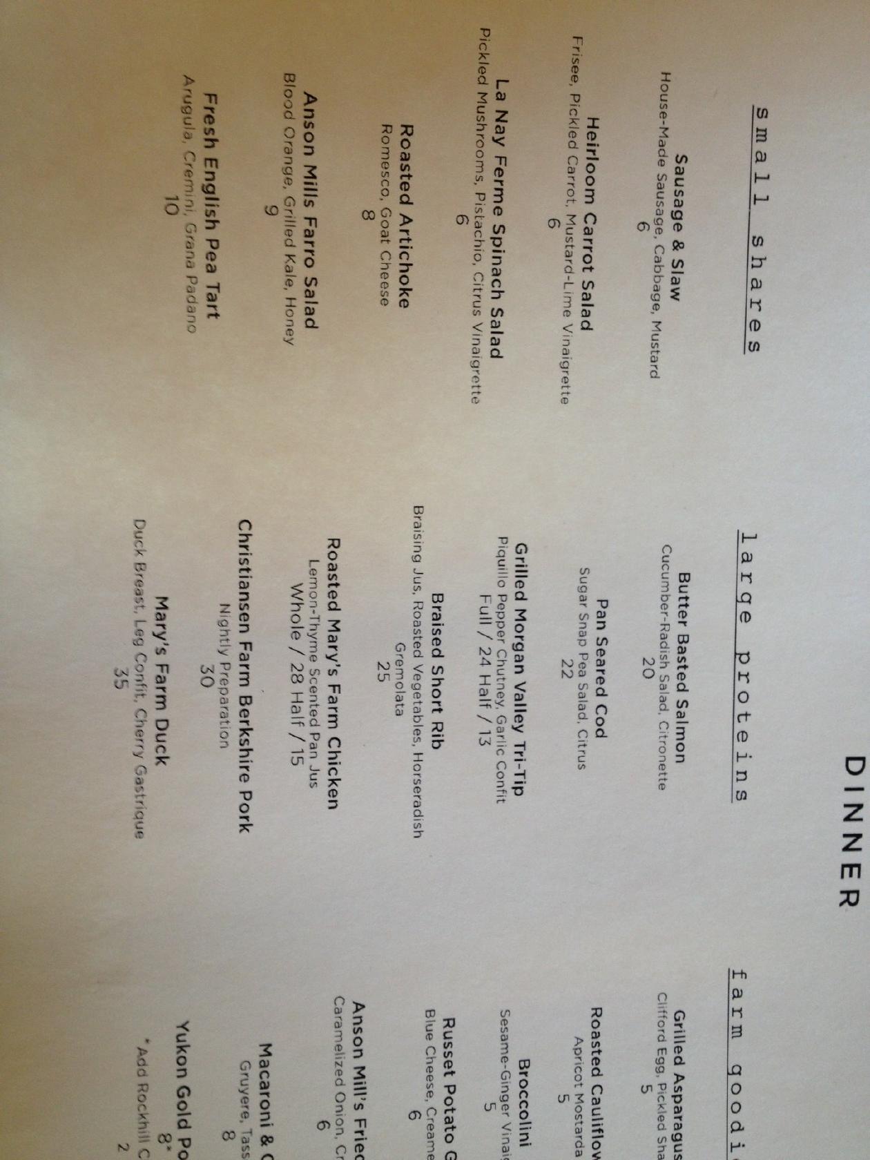 Menu at Communal restaurant, Provo